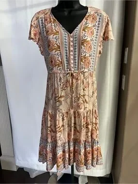 Papillon Blanc | Dresses | Papillon Blanc Peach Floral Buttonfront Midi ...